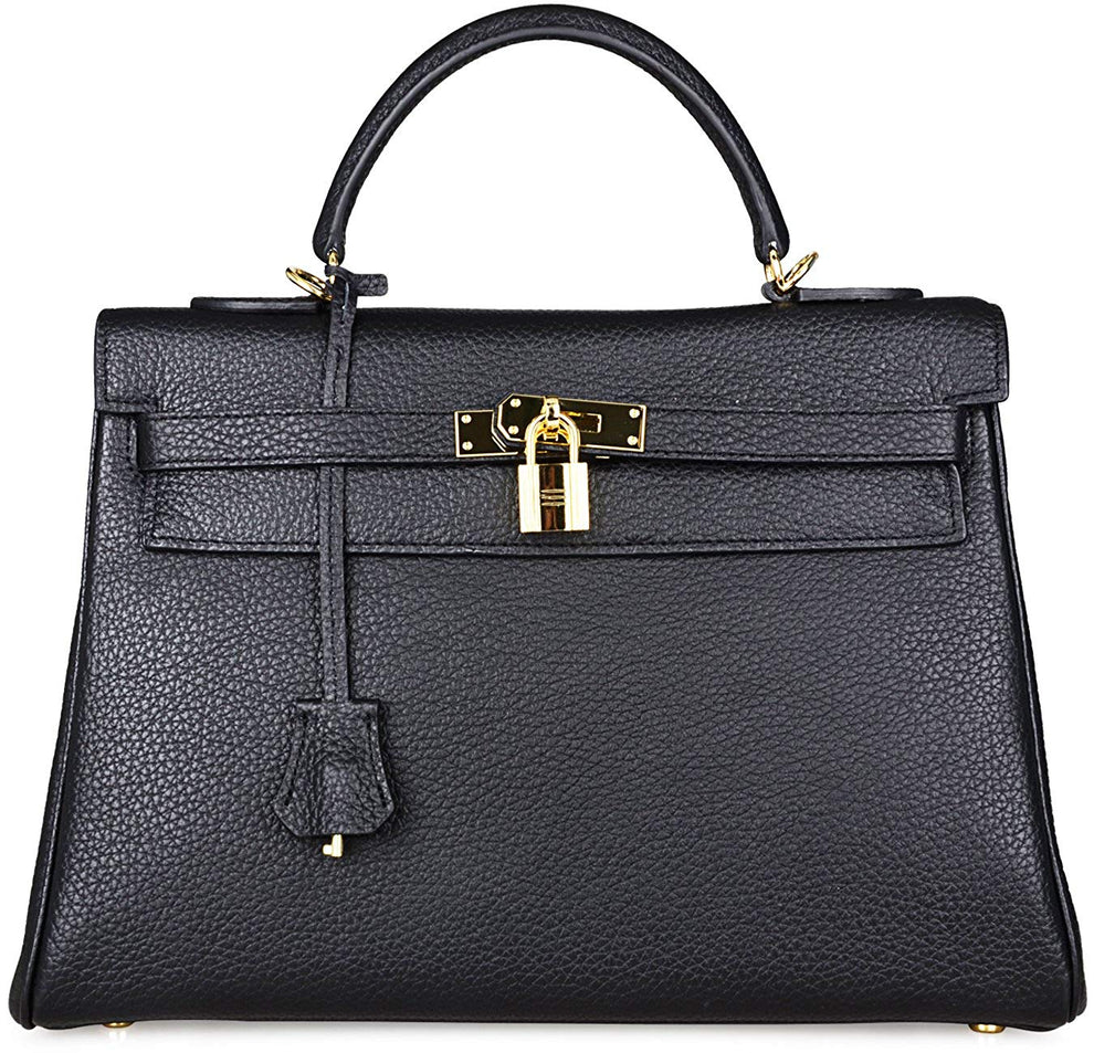 Ava Leather Padlock Handbag - Gold Hardware 32 cm – HandbagCrave UK