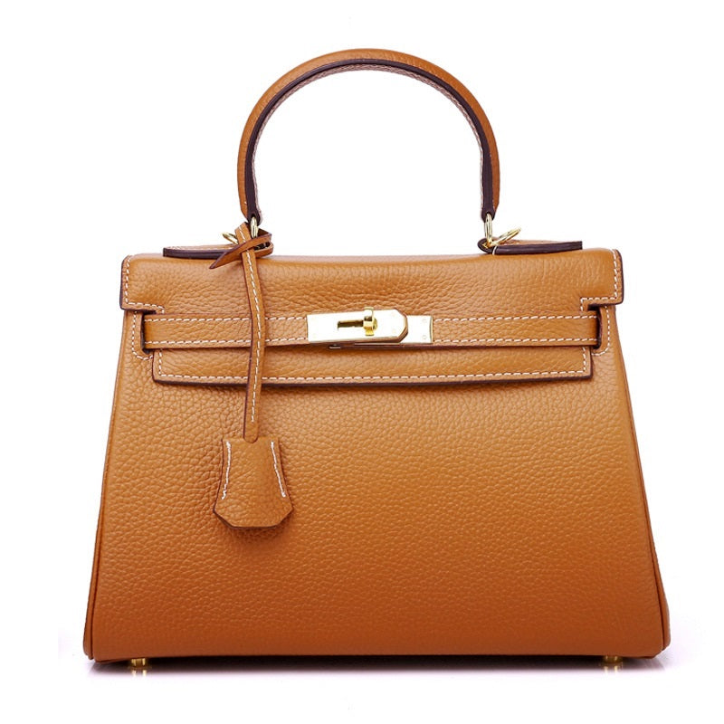 Ava Leather Padlock Handbag - Gold Hardware 32 cm – HandbagCrave UK