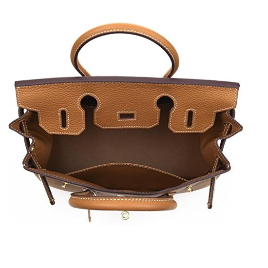 Erin Leather Padlock Handbag - Gold Hardware 30 cm - HandbagCrave UK