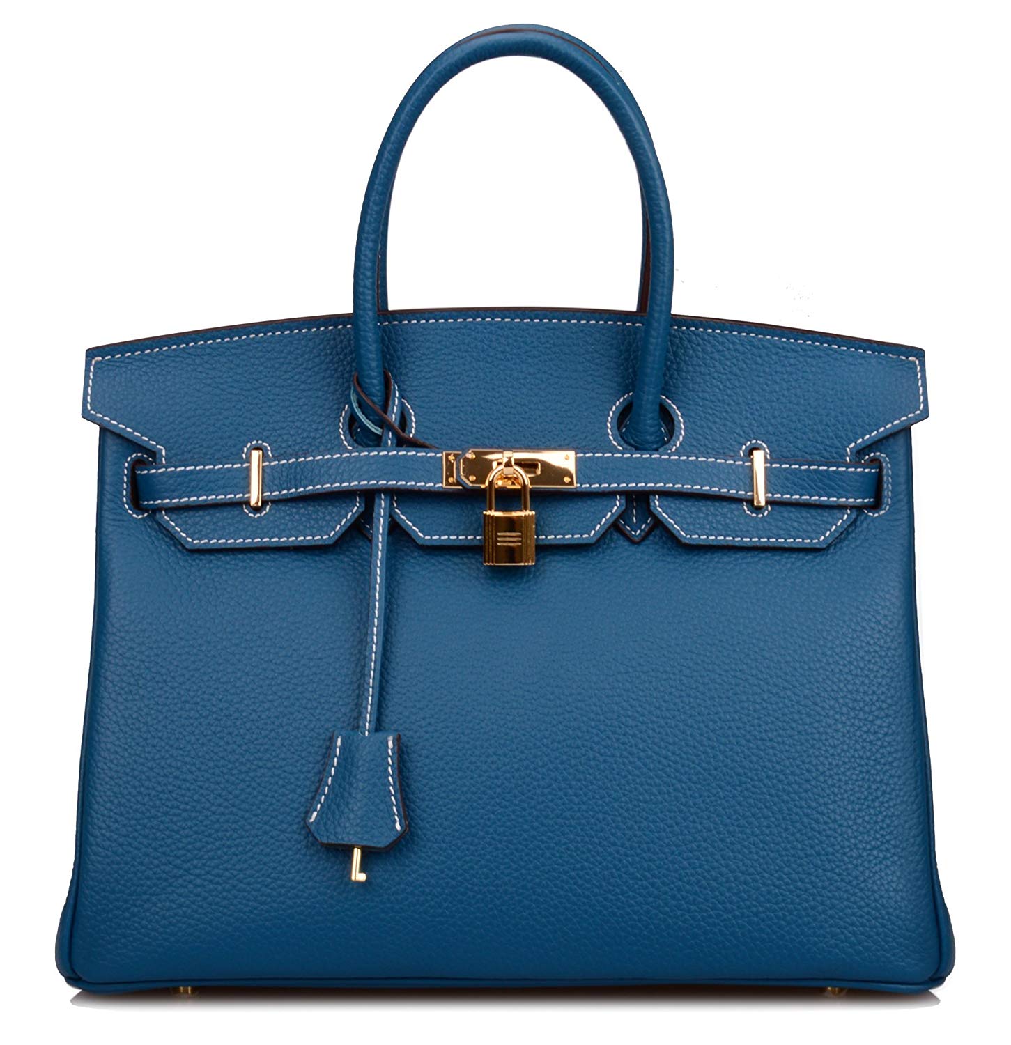 Erin Leather Padlock Handbag - Gold Hardware 30 cm - HandbagCrave UK