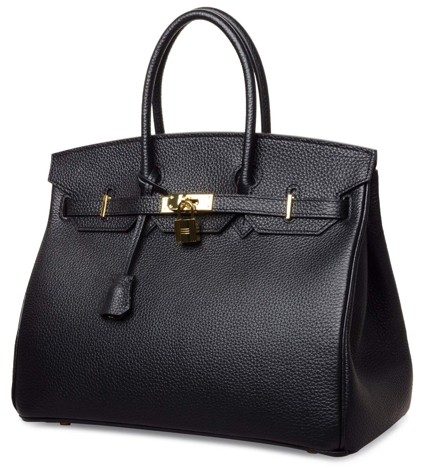 Erin Leather Padlock Handbag - Pink Interior - 25 cm - HandbagCrave UK