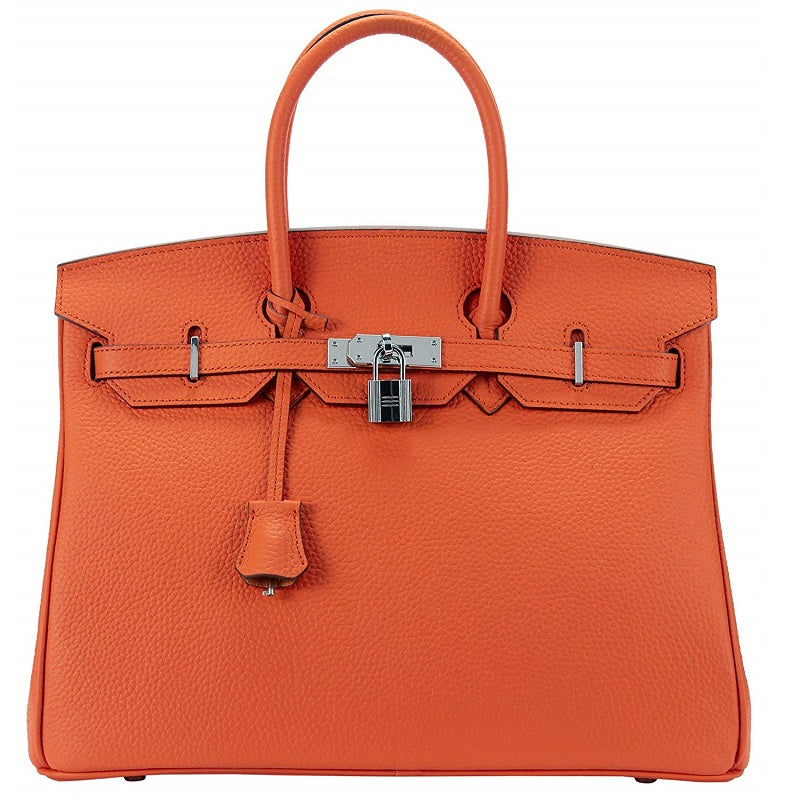 Erin Leather Padlock Handbag - Silver Hardware 30 cm – HandbagCrave UK